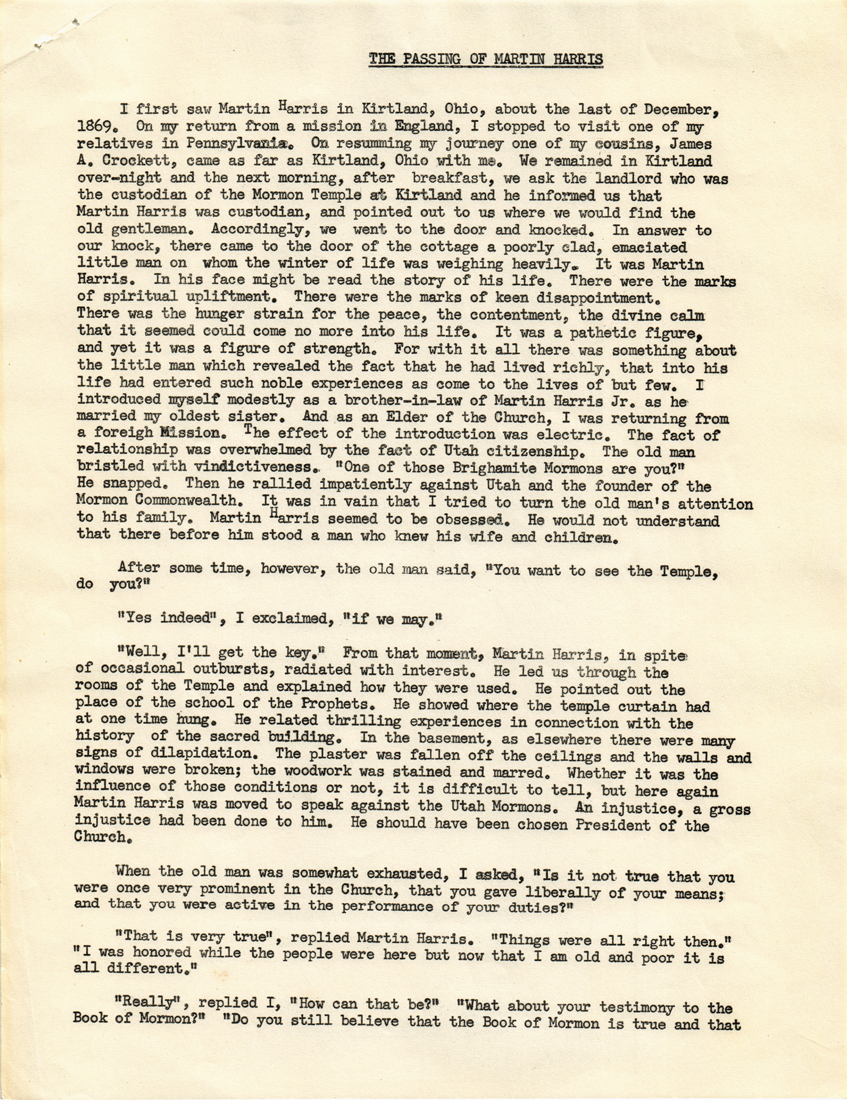 Martin Harris Testimony of the Book of Mormon, #2: My Family Online